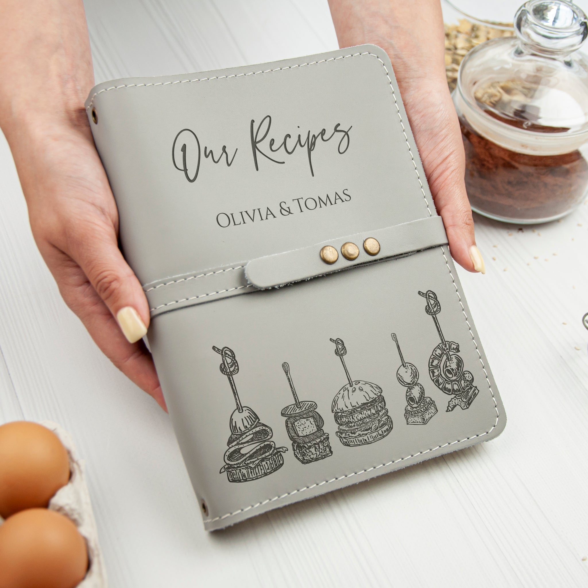 Custom Leather Recipe Book - Personalized Wedding Gift for Couple